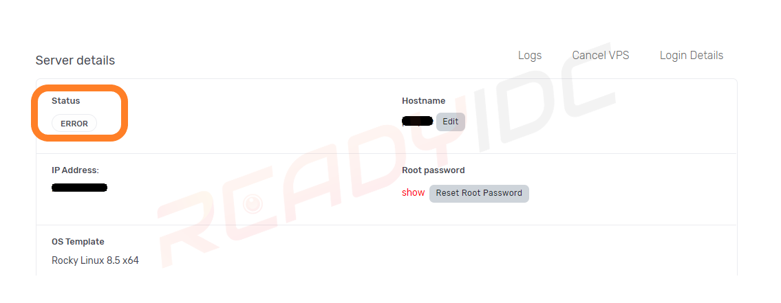 Status Cloud Error - ReadyIDC : Service 24 Hour Support